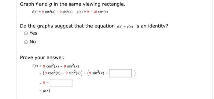 Solved Graph f and g in the same viewing rectangle. x)=9 | Chegg.com