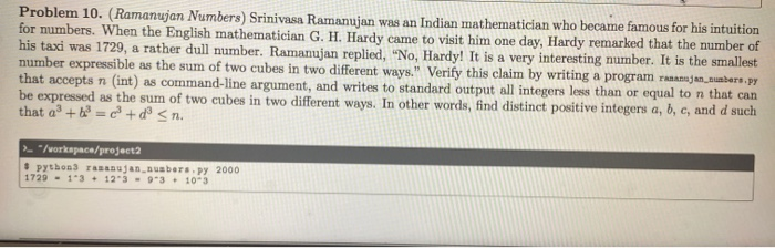 Solved Problem 10. (Ramanujan Numbers) Srinivasa Ramanujan | Chegg.com