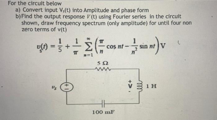 Solved For the circuit below a) Convert input Vs(t) into | Chegg.com