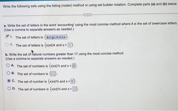 Solved Write the following sets using the listing (roster) | Chegg.com