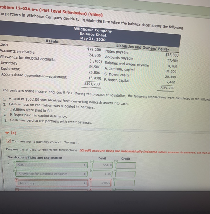 Solved roblem 12-03A a-c (Part Level Submission) (Video) the | Chegg.com