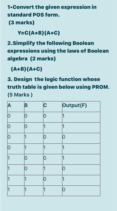 Solved 1.Convert the given expression in standard POS form. | Chegg.com