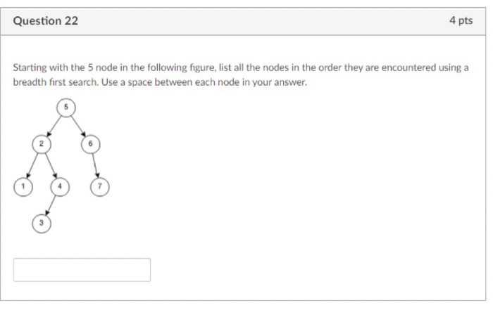 Solved Question 22 4 pts Starting with the 5 node in the | Chegg.com