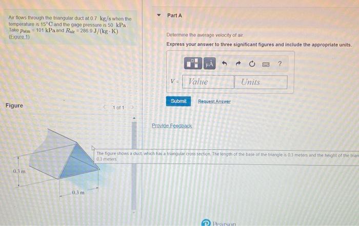 Solved Part A Air flows through the triangular duct at 07 | Chegg.com