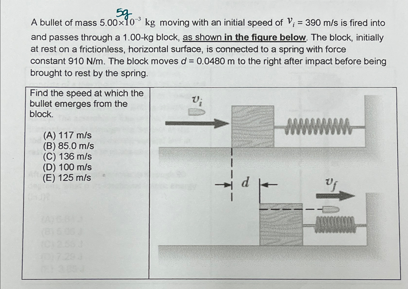 A bullet of mass 5.00×10-3kg ﻿moving with an initial | Chegg.com