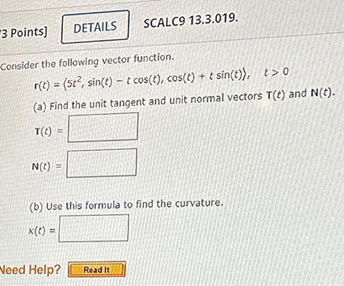 Solved Consider the following vector function. | Chegg.com