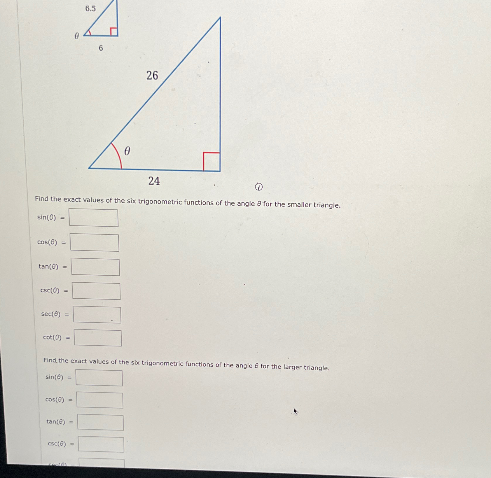 Solved (1)Find the exact values of the six trigonometric | Chegg.com