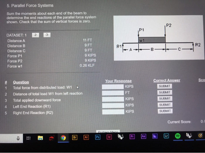 Solved 5. Parallel Force Systems Sum the moments about each | Chegg.com