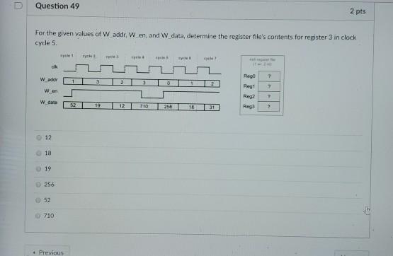 Solved Question 49 2 pts For the given values of W addr, | Chegg.com
