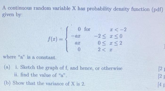 Solved A continuous random variable X has probability | Chegg.com