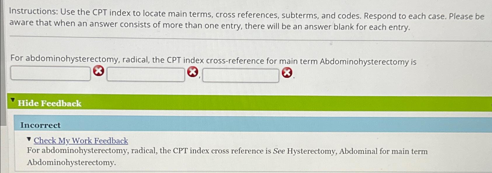 Solved Instructions: Use the CPT index to locate main terms, | Chegg.com