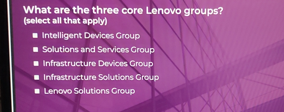 Solved What are the three core Lenovo groups? (select all | Chegg.com
