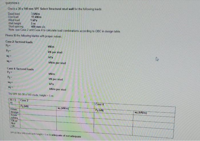 QUESTION 2 Check 38 x 140 mm SPF Select Structural | Chegg.com
