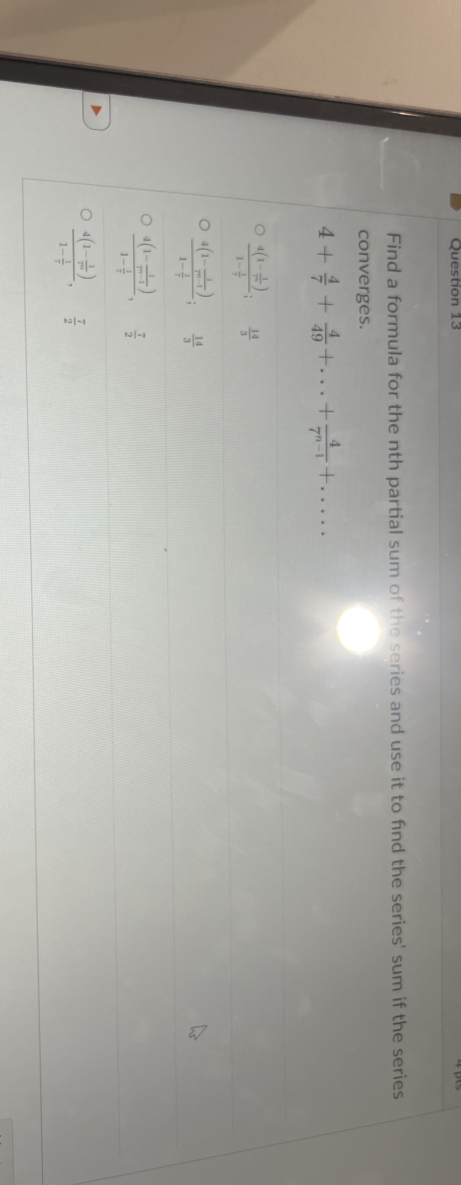 Solved Question 13Find a formula for the nth partial sum of | Chegg.com