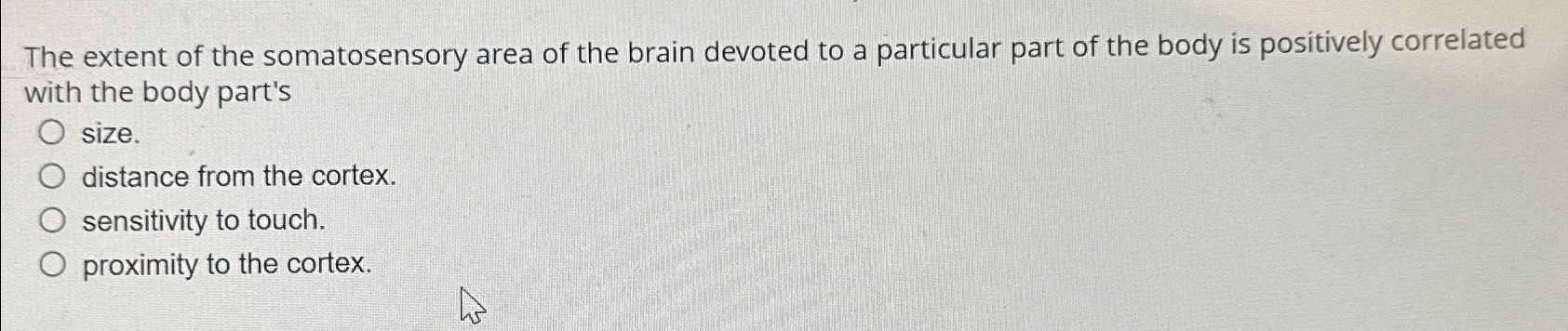 Solved The extent of the somatosensory area of the brain | Chegg.com