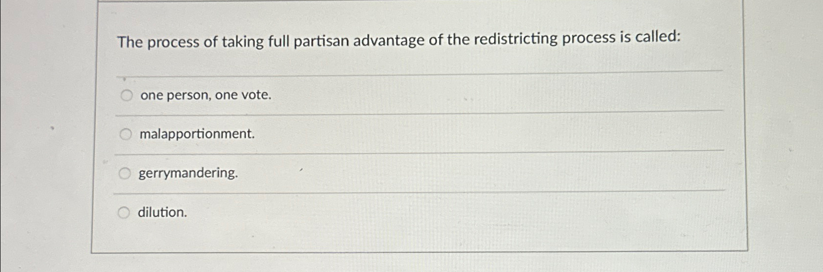 Solved The Process Of Taking Full Partisan Advantage Of The