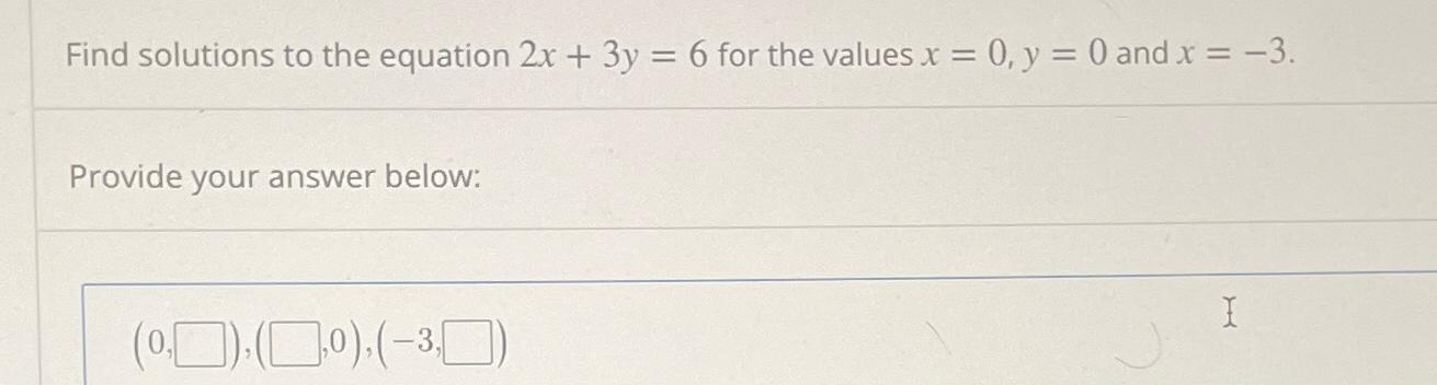 Solved Find solutions to the equation 2x+3y=6 ﻿for the | Chegg.com