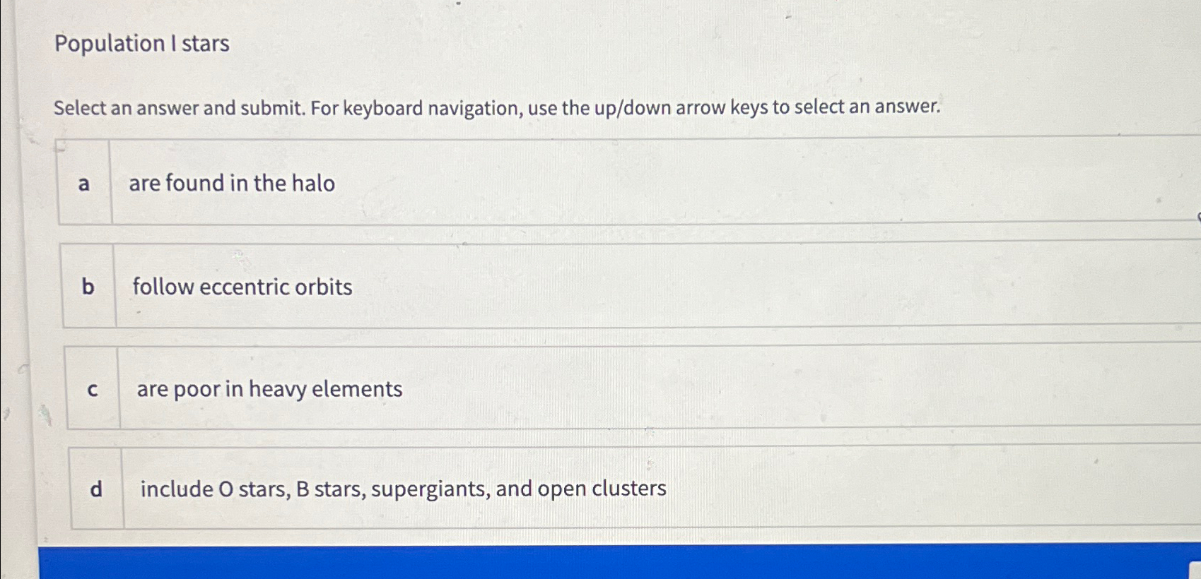 Solved Population I starsSelect an answer and submit. For | Chegg.com