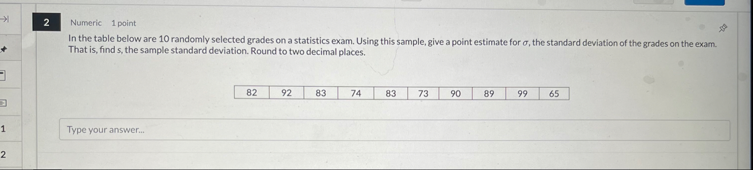 Solved 2Numeric1 ﻿pointIn the table below are 10 ﻿randomly | Chegg.com