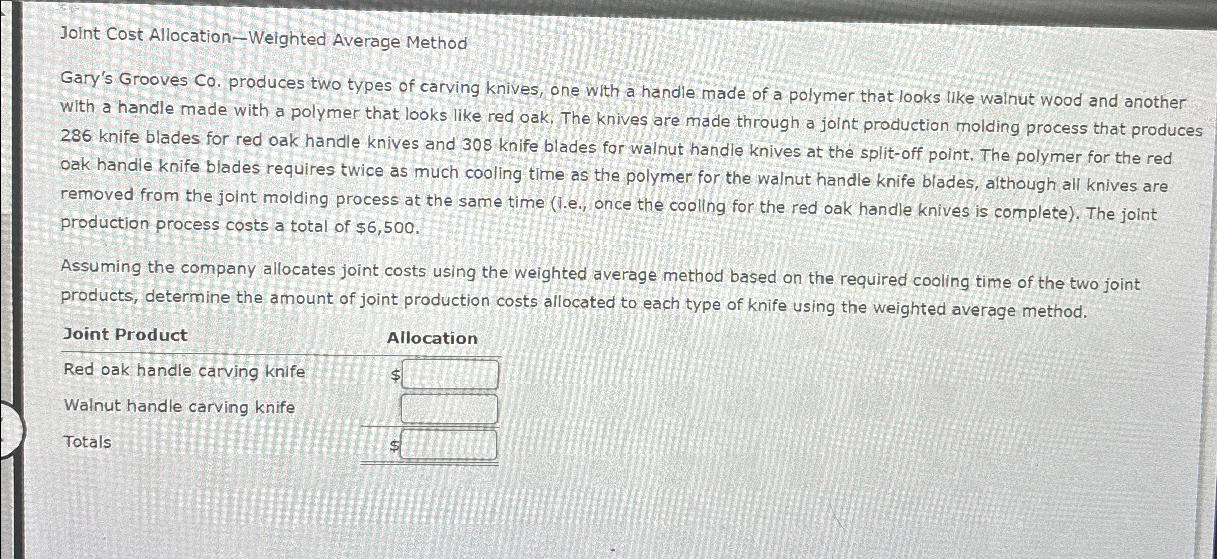 Solved Joint Cost Allocation-Weighted Average MethodGary's | Chegg.com
