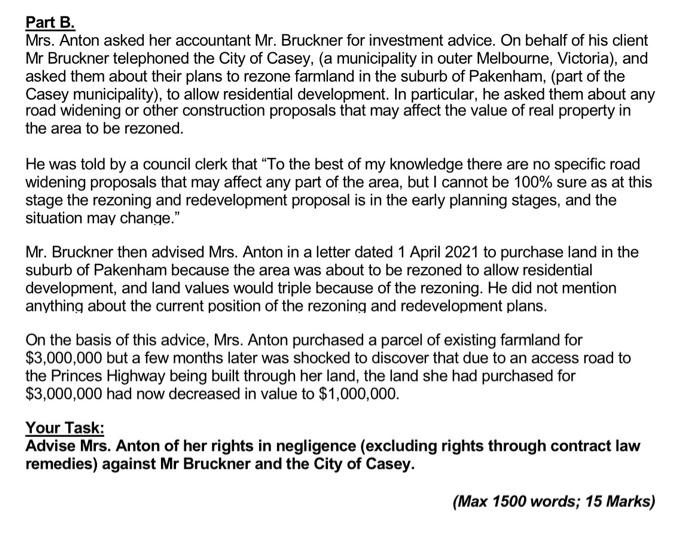 Solved Part B. Mrs. Anton asked her accountant Mr. Bruckner | Chegg.com