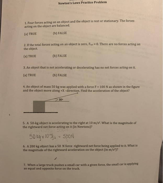 Solved Newton's Laws Practice Problem 1. Four forces acting | Chegg.com