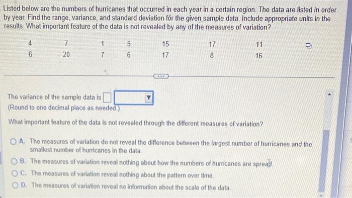 Solved Listed below are the numbers of hurricanes that | Chegg.com