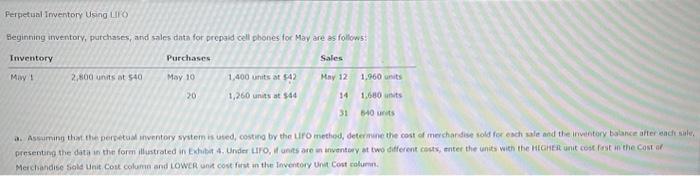 Solved Perpetual Inventory Using Lilo Heginning inventory, | Chegg.com
