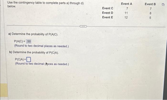 Solved Use the contingency table to complete parts a) | Chegg.com