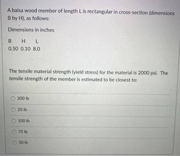 Solved A balsa wood member of length Lis rectangular in | Chegg.com