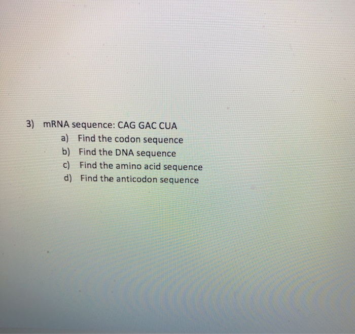 Solved Genetic Code problems, 1) Codon: UUC GAA CCU a) Find | Chegg.com