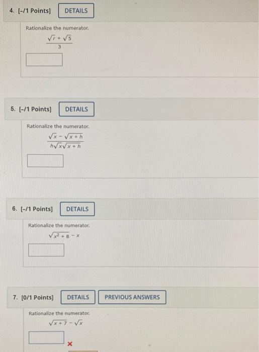 Solved Rationalize the numerator. 3r+5 −/1 Points] | Chegg.com