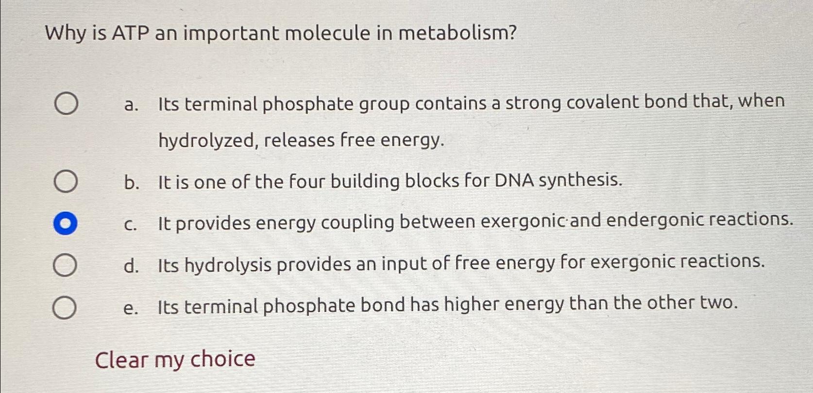 Solved Why is ATP an important molecule in metabolism?a. | Chegg.com