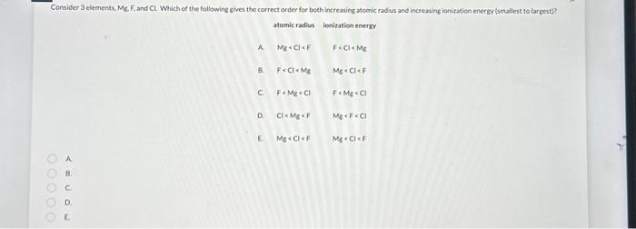 Solved Consider 3 elements, Me. F, and Cl. Which of the | Chegg.com