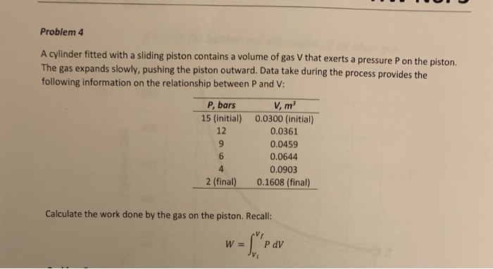 Solved Problem 4 A cylinder fitted with a sliding piston | Chegg.com
