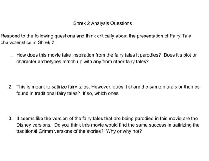 Shrek 2 Analysis Questions Respond to the following | Chegg.com