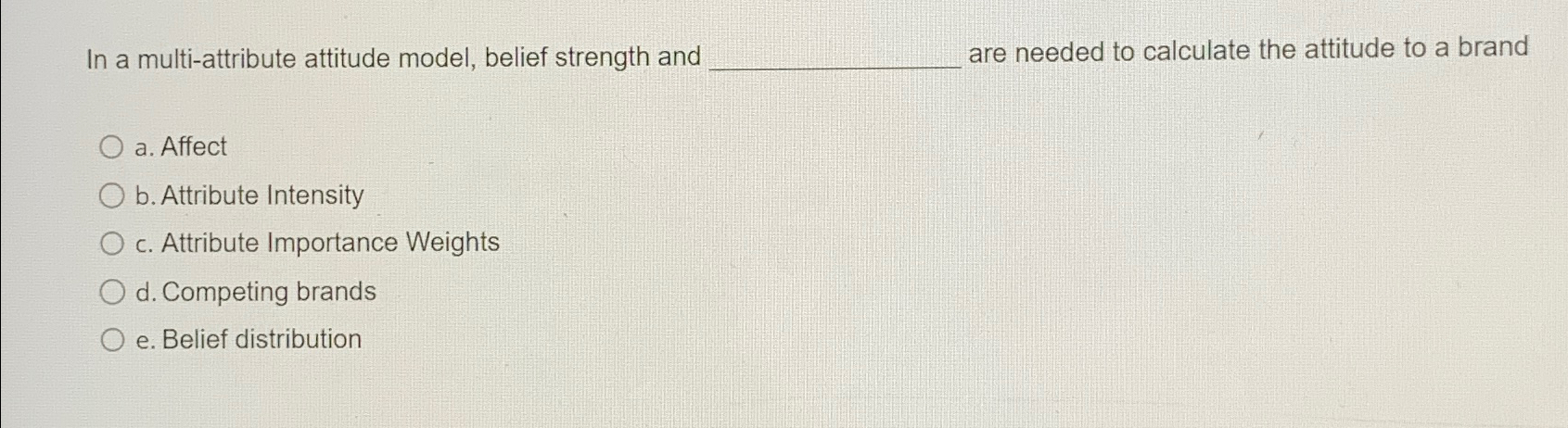 Solved In a multi-attribute attitude model, belief strength | Chegg.com