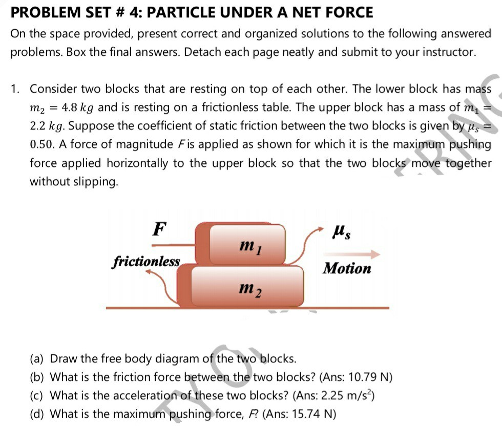 Solved PROBLEM SET # 4: PARTICLE UNDER A NET FORCE On the | Chegg.com