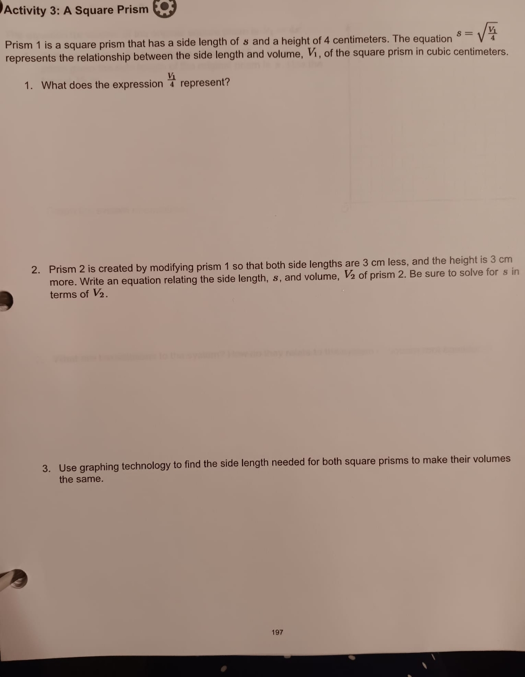 Solved Activity 3: A Square PrismPrism 1 ﻿is a square prism | Chegg.com