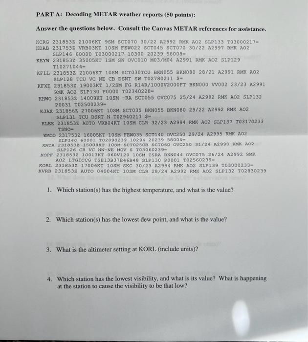 please help answer Part A( question 1 throught | Chegg.com