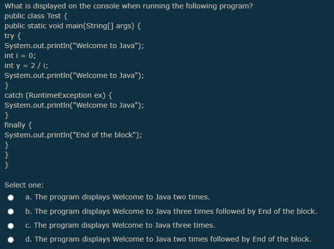 Solved What is displayed on the console when running the | Chegg.com
