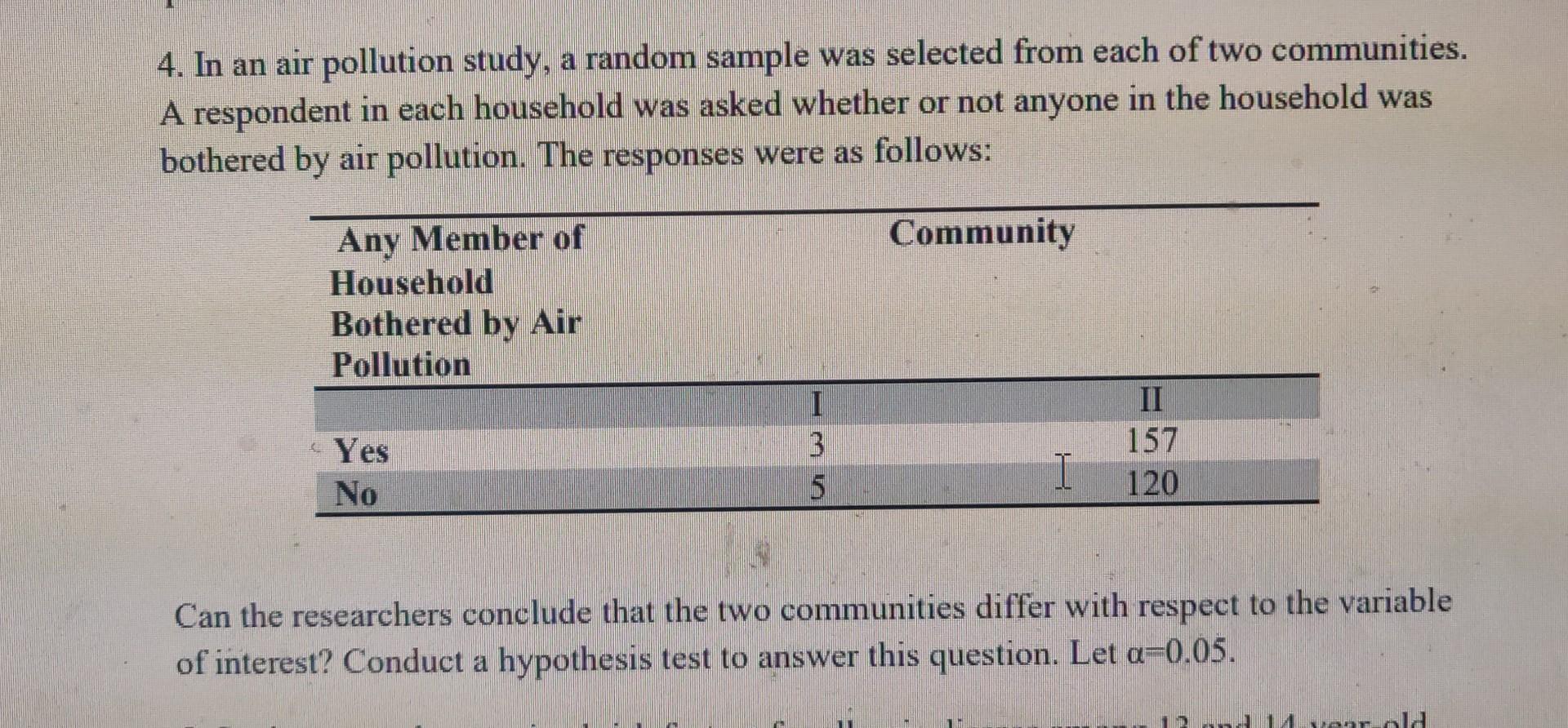 Solved 4. In an air pollution study, a random sample was | Chegg.com