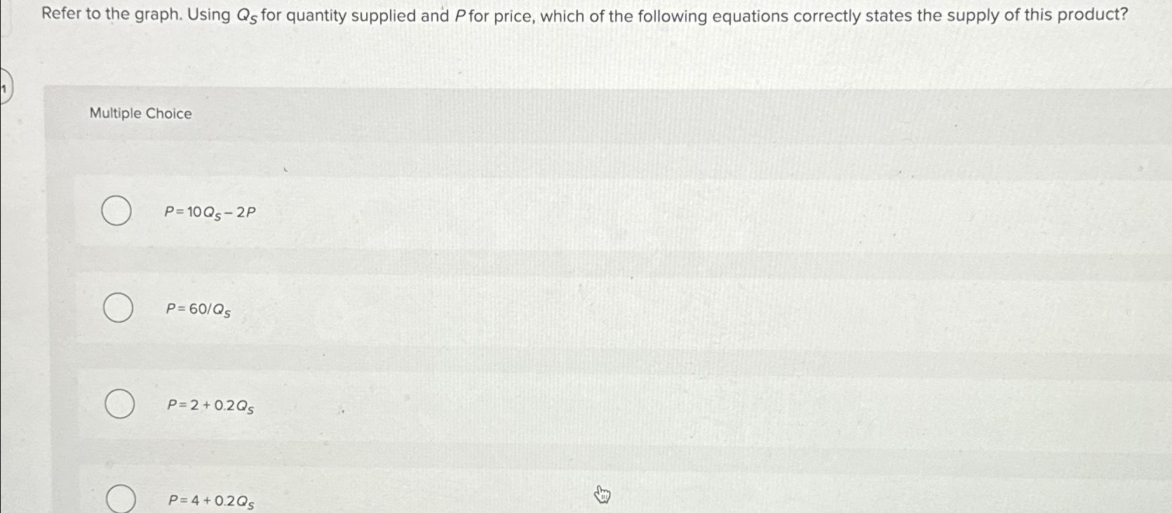 Solved Refer to the graph. Using QS ﻿for quantity supplied | Chegg.com