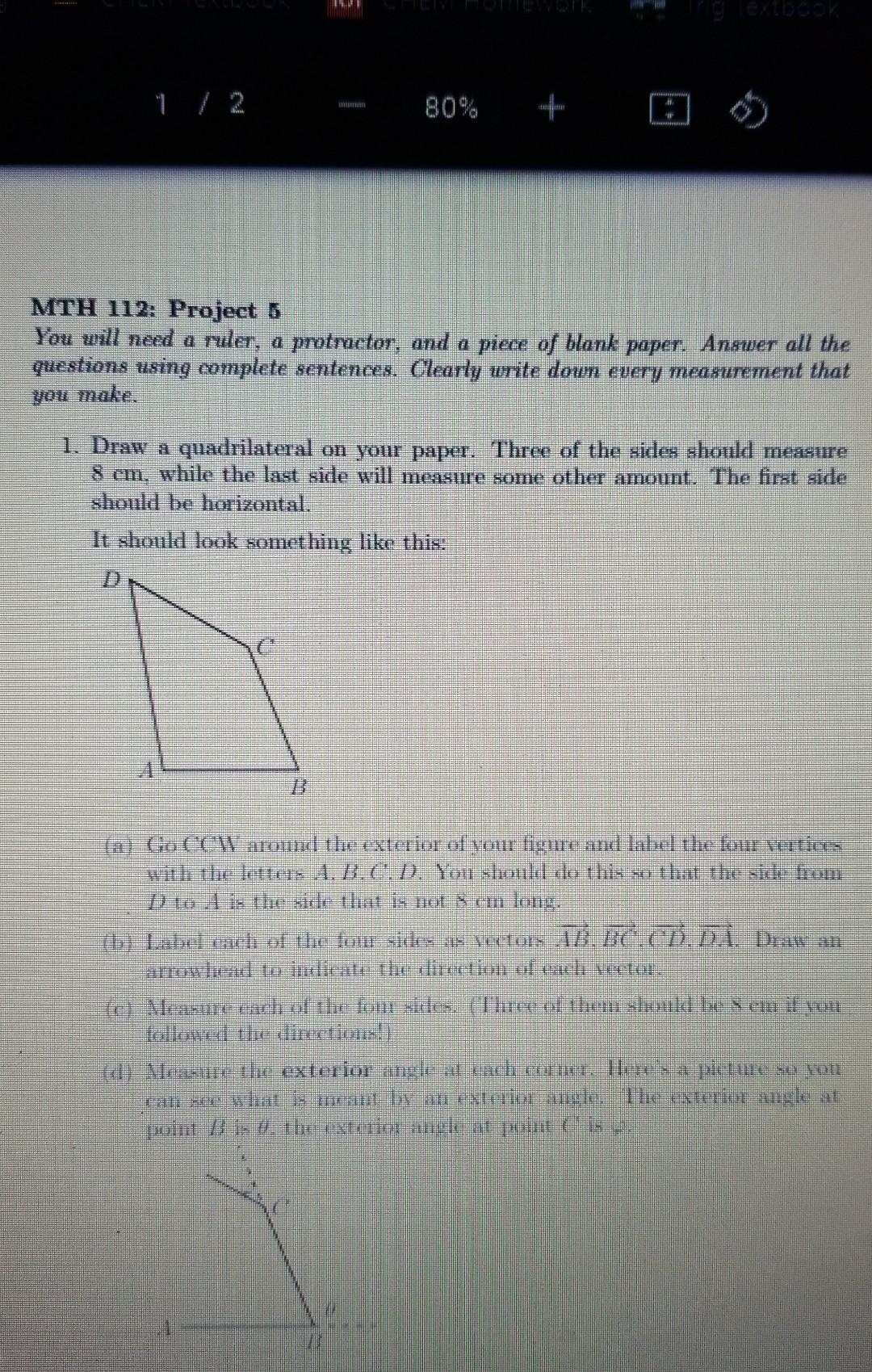 Solved 80% MTH 112: Project 5 You will need a ruler, a | Chegg.com