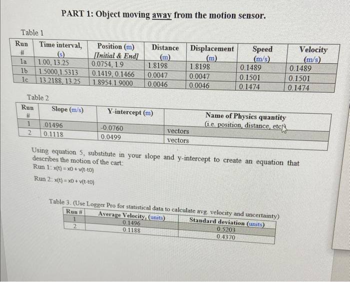 Solved PART 1: Object moving away from the motion sensor. | Chegg.com