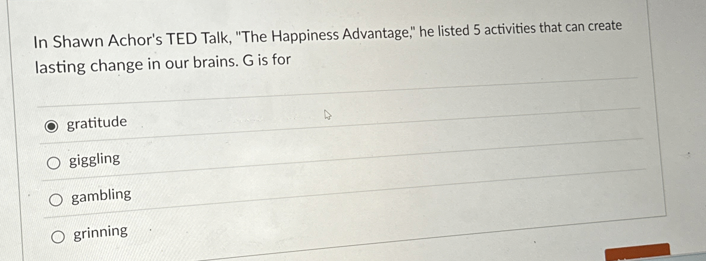 Solved In Shawn Achor's TED Talk, "The Happiness Advantage," | Chegg.com