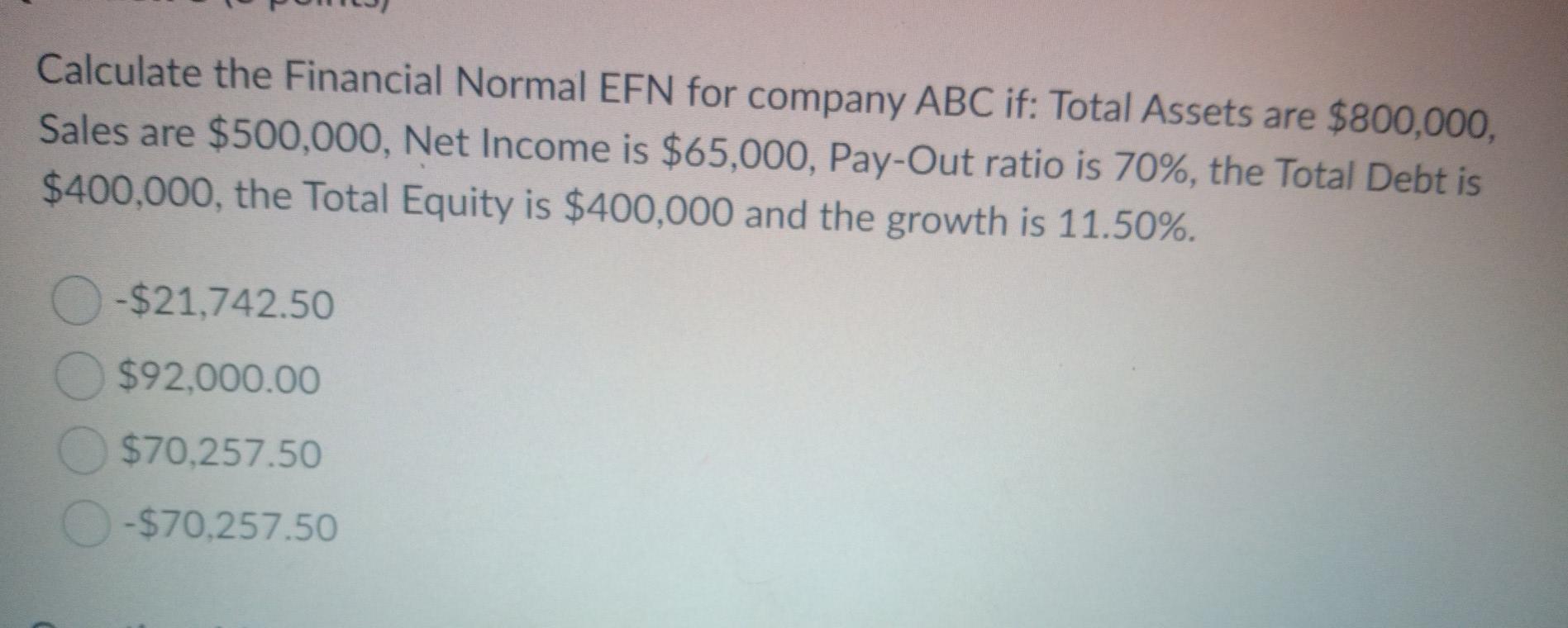 Solved Calculate the Financial Normal EFN for company ABC | Chegg.com