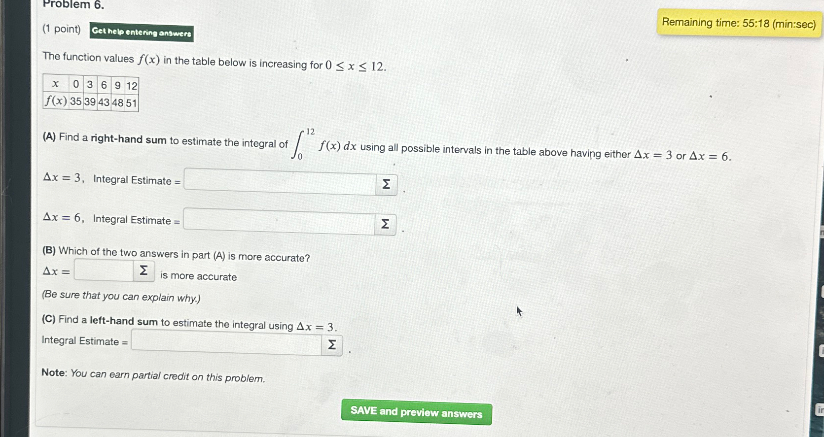 Solved Problem 6.(1 ﻿point)Remaining time: | Chegg.com