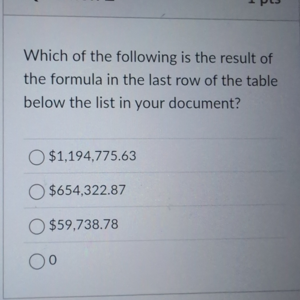Which of the following is the result of the formula | Chegg.com
