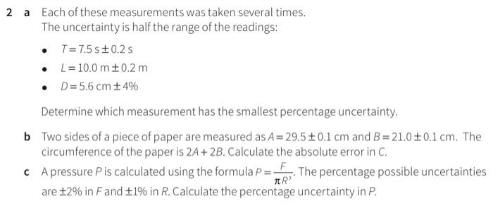 Solved 2 a Each of these measurements was taken several | Chegg.com